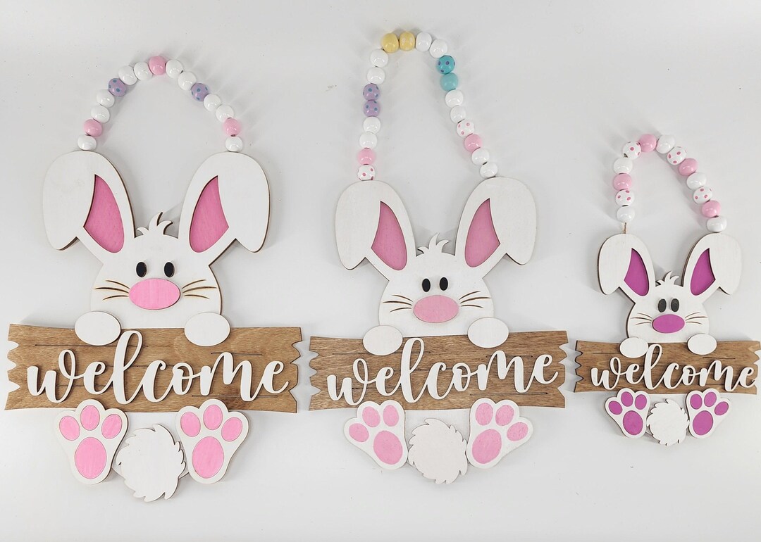 Bunny Welcome Sign, Handmade New Baby Welcome Gift, Wooden Easter Door ...