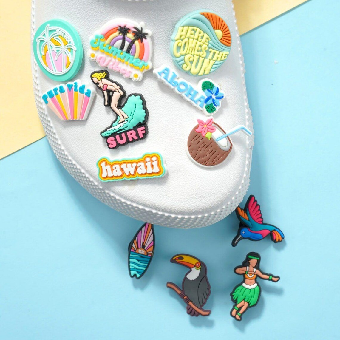 Hawaii Summer Shoe Charms – 20PCS Surf, Aloha, Tropical Island-themed ...
