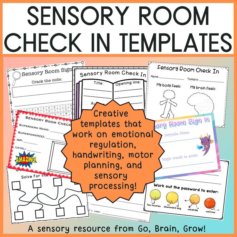 Sensory Room Check-in Templates (sensory/self-regulation/handwriting ...
