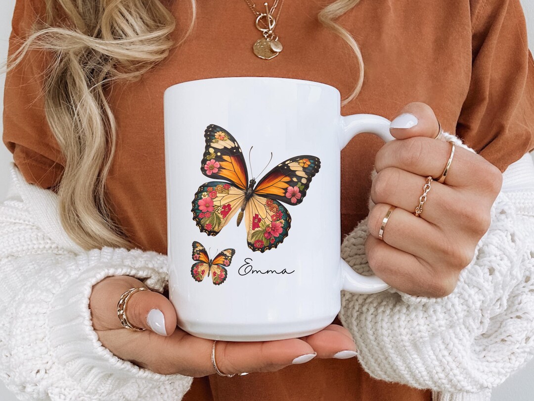 Personalized Monarch Butterfly Mug, Custom Name Floral Coffee Cup - Etsy