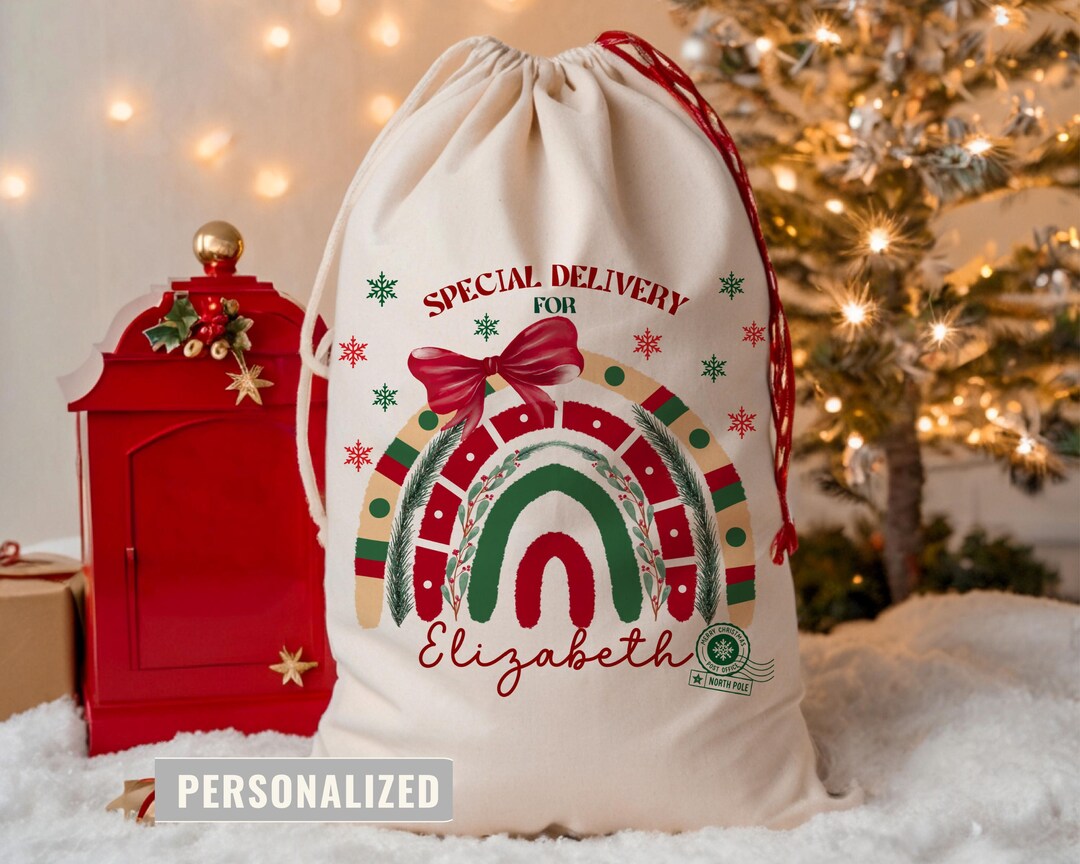 Personalized Santa Sack, Rainbow Christmas Gift Bag - Etsy