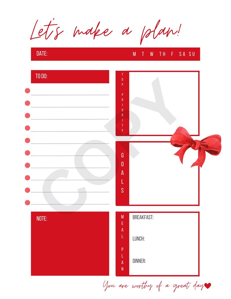 Red Daily Planner Sheet 1 Page - Etsy