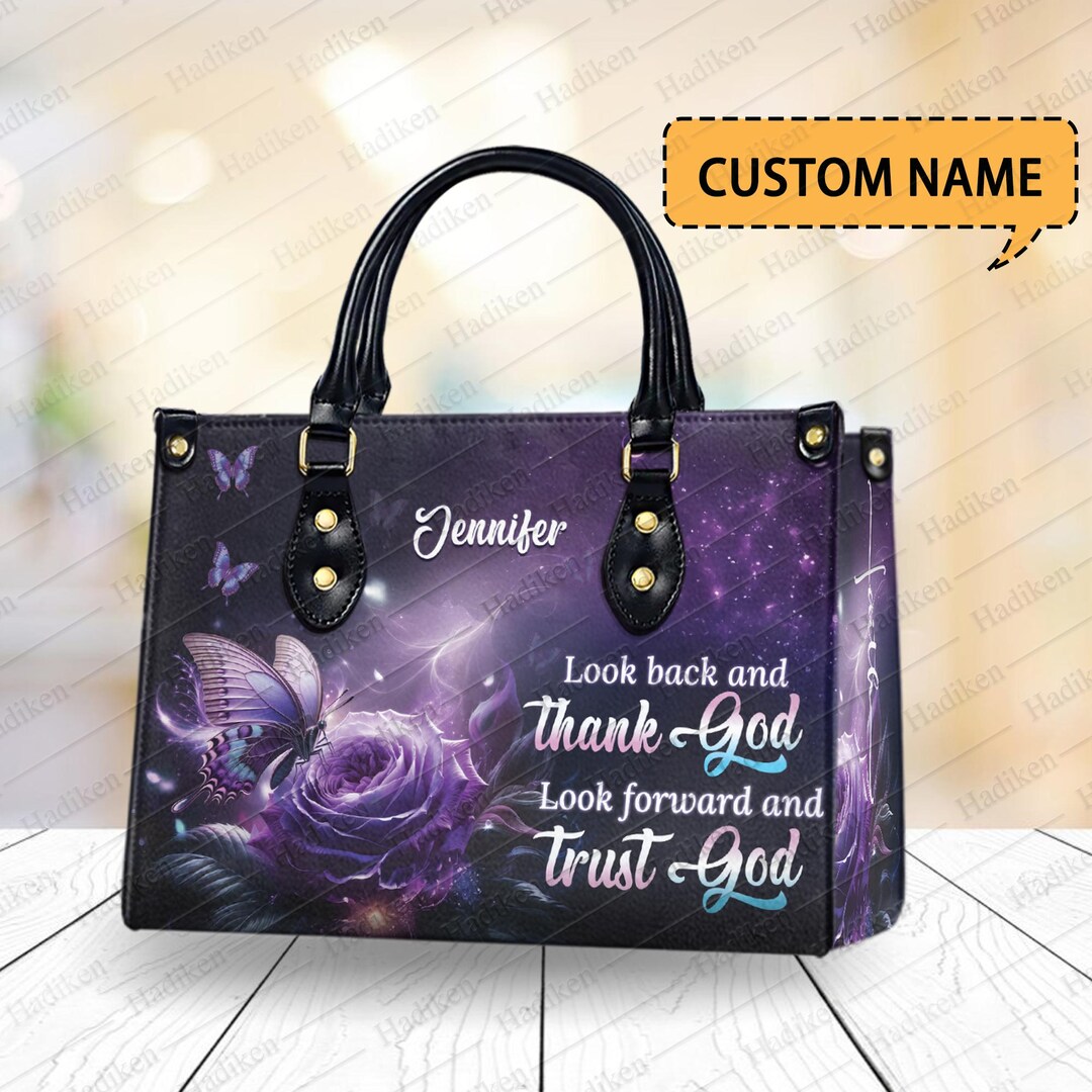 Personalized Christian Handbag - Thank God & Trust God Tote - Purple ...