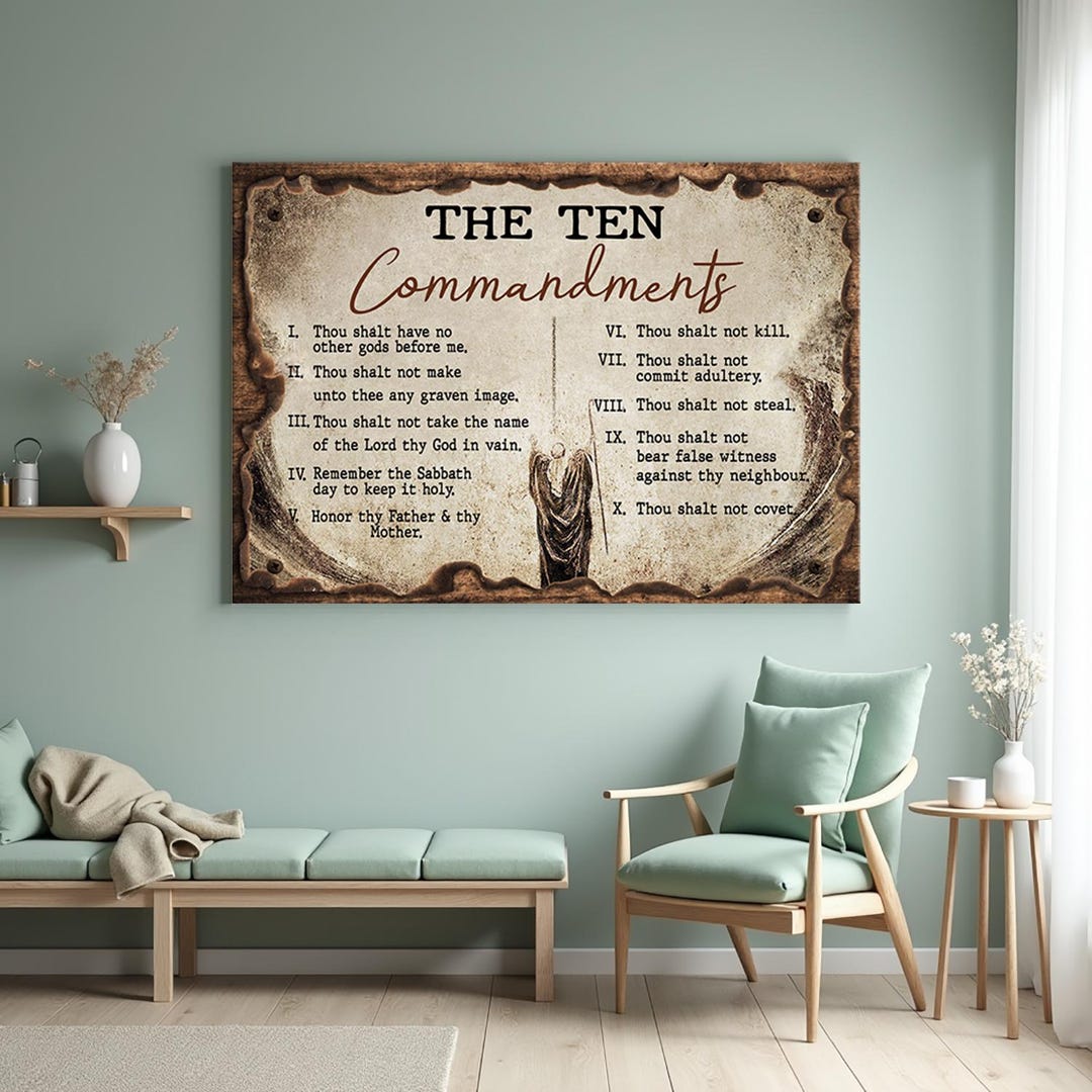 The Ten Commandments Wall Art, Christian Scripture Poster Print, Rustic ...