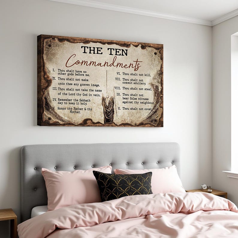 The Ten Commandments Wall Art, Christian Scripture Poster Print, Rustic ...