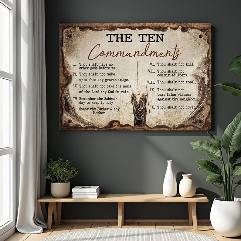 The Ten Commandments Wall Art, Christian Scripture Poster Print, Rustic ...