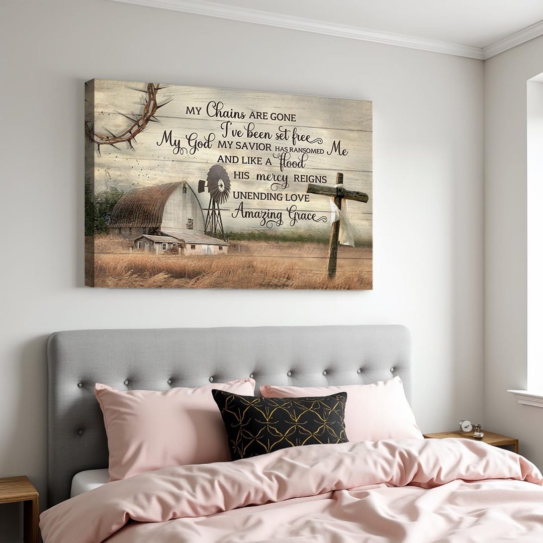 Farm Barn Christian Wall Art With Amazing Grace Lyrics and Rustic Cross ...