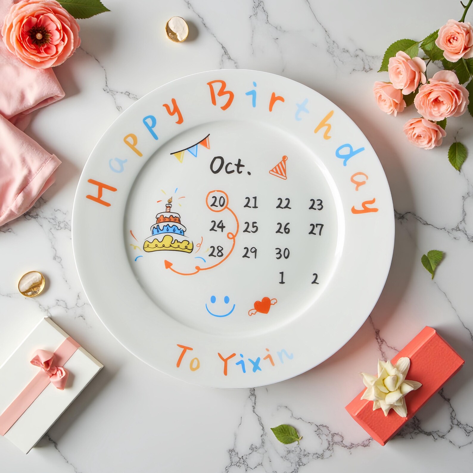 Happy Birthday Gift/birthday Gift/birthday Plate/ceramic Happy Birthday ...