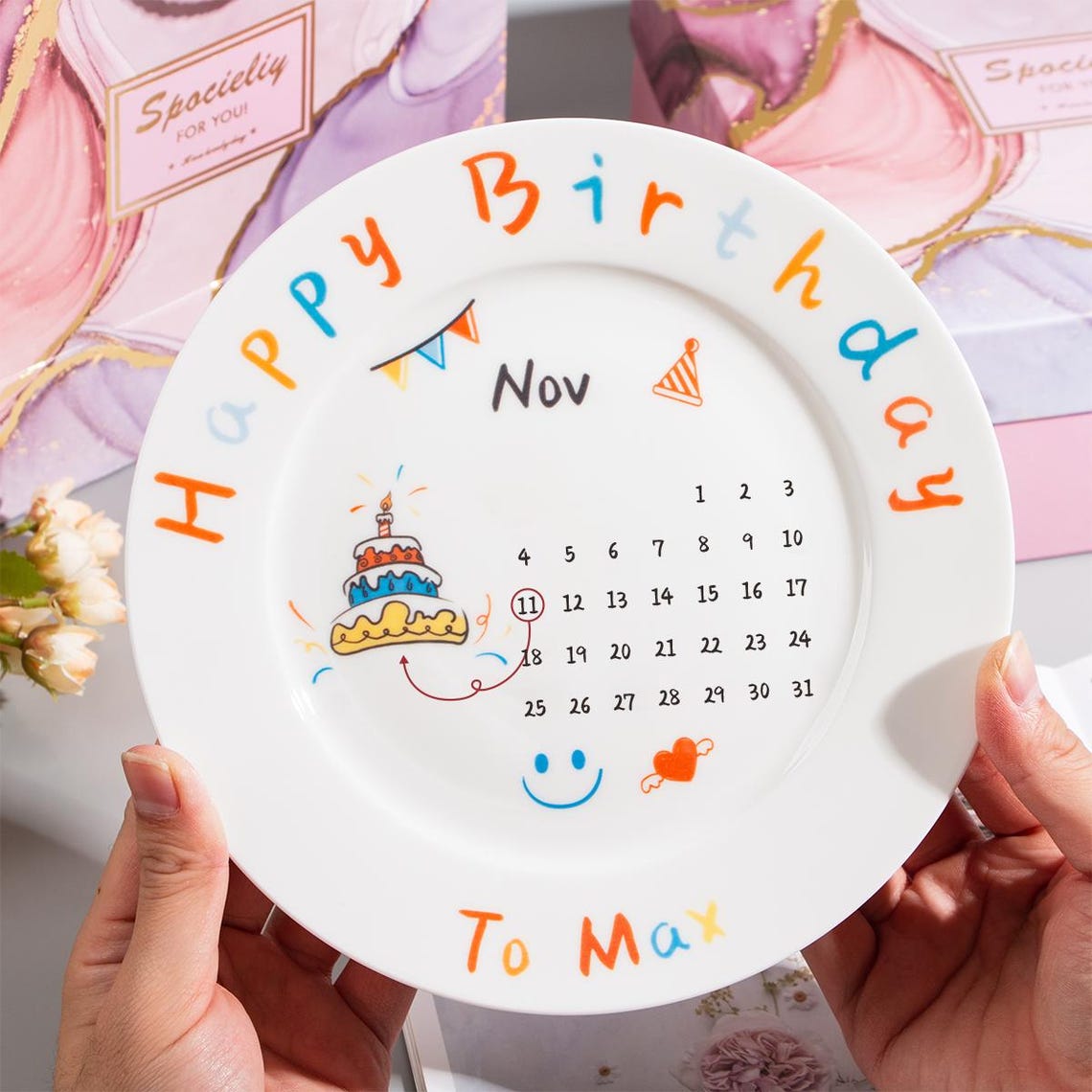 Happy Birthday Gift/birthday Gift/birthday Plate/ceramic Happy Birthday ...