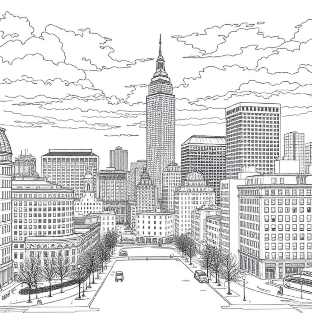 Adult Coloring Pages of Famous Cities "chicago, NYC, Boston, Austin ...