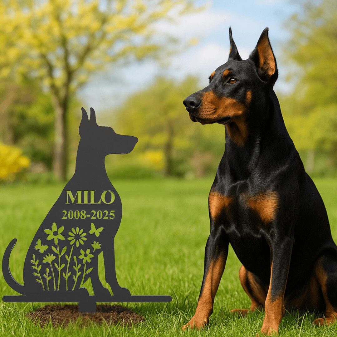 Custom Doberman Memorial Metal Stake- Personalized Dog Cemetery Stake ...
