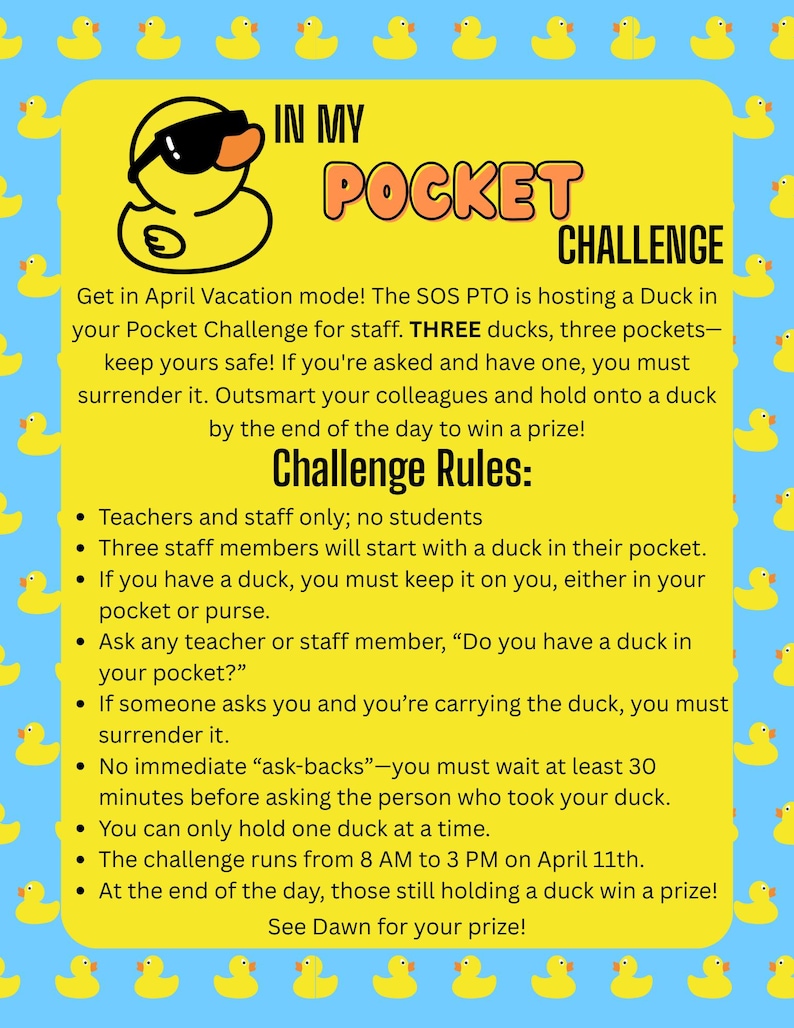 Duck in Pocket School Staff Game Bundle | Teacher Appreciation | PTA ...
