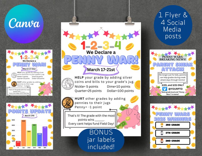 Penny Wars Fundraiser Template Bundle - Etsy