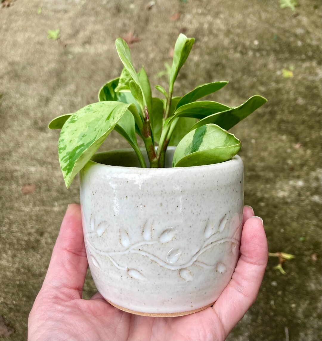 Handless Pottery Cup, Leaf Planter, White Pottery, Leaf Gift, Pottery ...