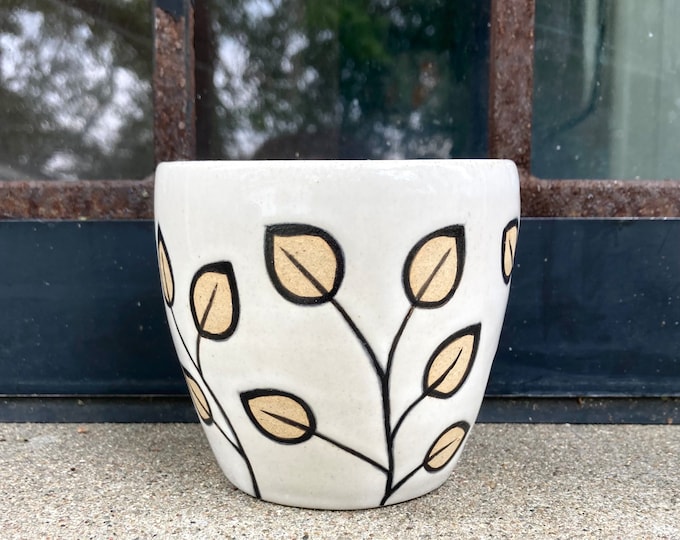 Handleless Pottery Cup, Leaf Cup, White Pottery, Leaf Mug, Leaf Gift ...