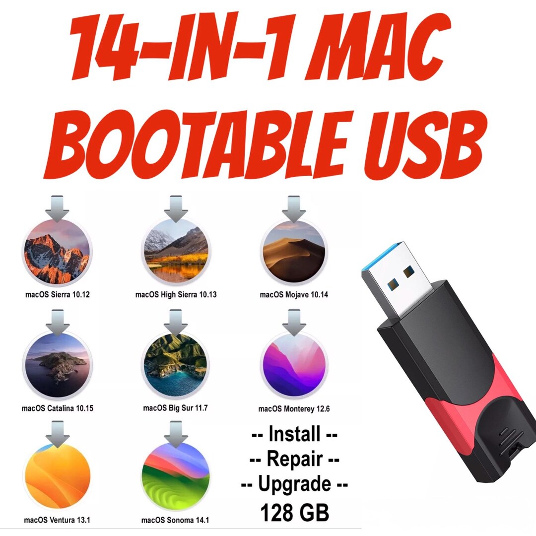Mac OS 14-in-1 Bootable USB 3.0 Flash Drive 128GB Macos Installer (14 ...