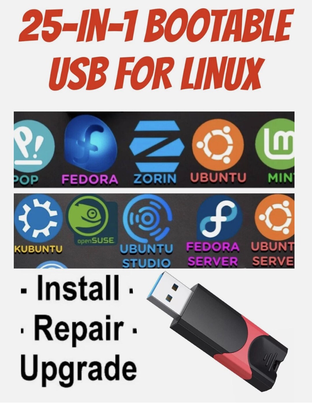 25-in-1, Bootable USB Drive for Linux Zorin, Mint, Kali, Ubuntu, Tails ...