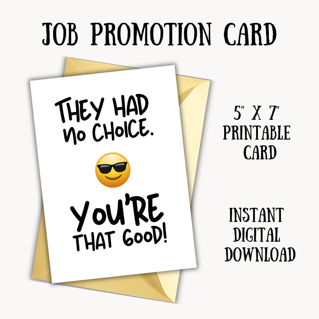 Funny Job Promotion Card: Sunglasses Emoji - Printable 5x7 (digital ...