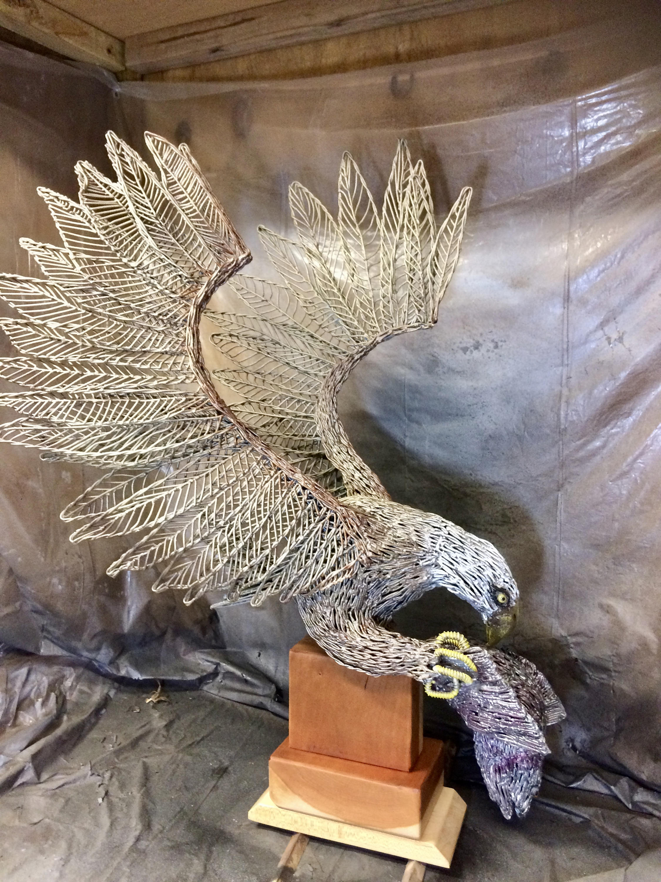 Metal Wire Sculpture of Bald Eagle Catching Fish - Etsy
