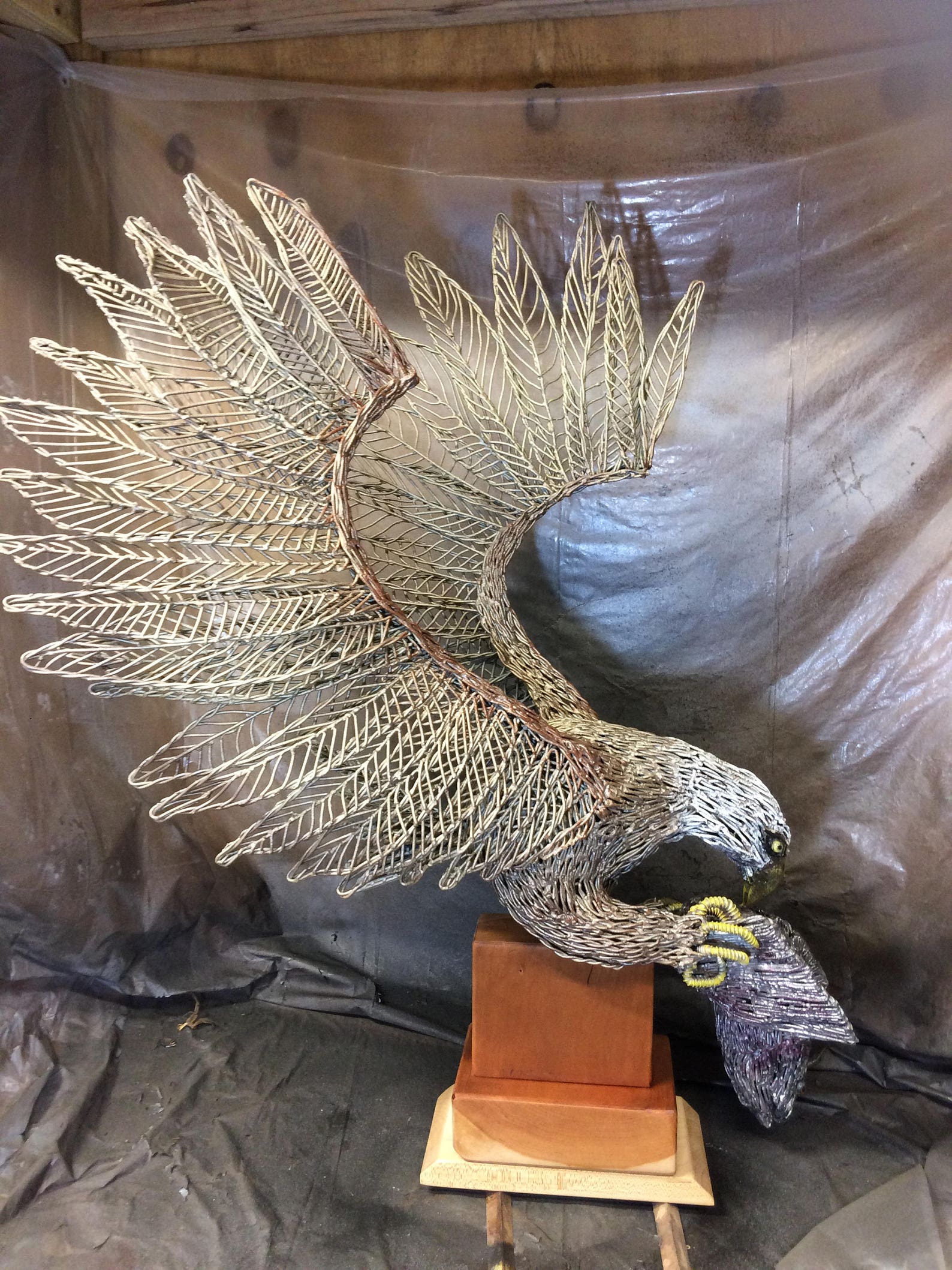 Metal Wire Sculpture of Bald Eagle Catching Fish - Etsy