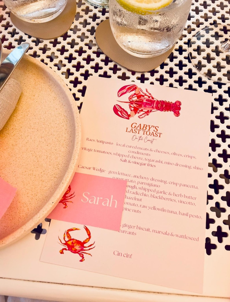 Pink and Beige Beach Theme Menu Template Editable Hens Lunch ...