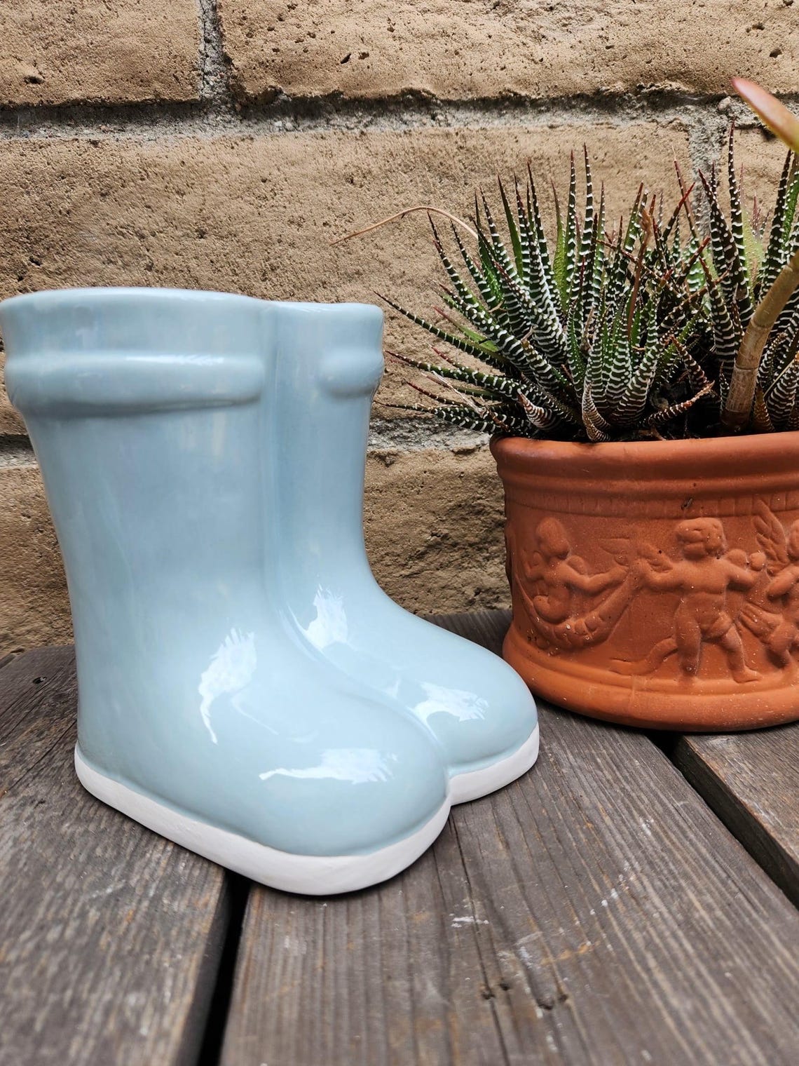 Small Blue Rain Boot Vase Home Decoration, Cute Planter, Garden Pot - Etsy