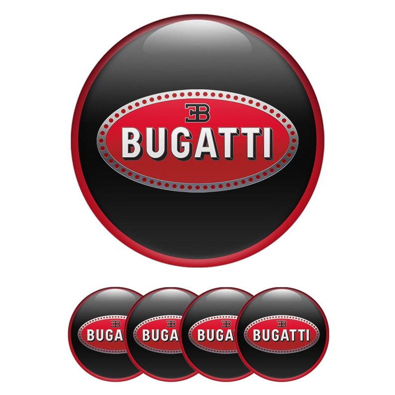 Bugatti Emblem Stickers Caps Logo Wheel Badges Hub Decals 4pcs Domed ...