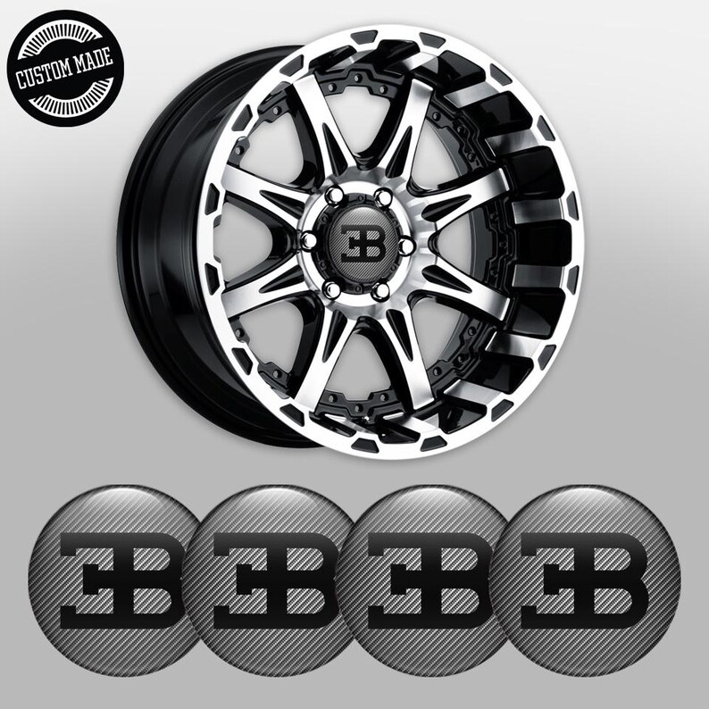 Bugatti Emblem Stickers Caps Logo Wheel Badges Hub Decals 4pcs Domed ...
