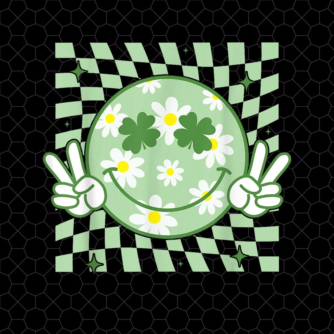 Groovy Shamrock Smile Face St Patricks Day Men Kids Funny Png, , St ...