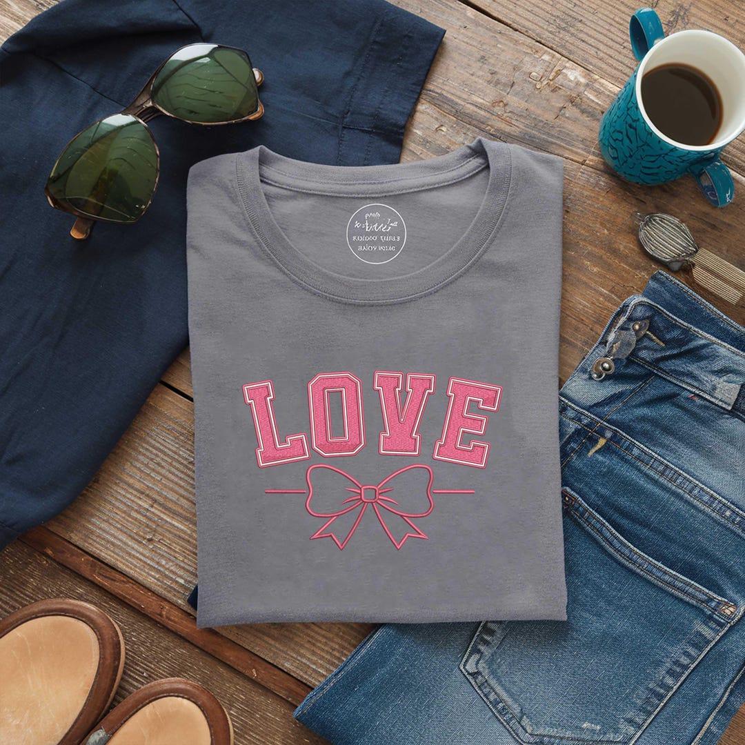 Love Embroidery Design, Bow Lettering Stitch, Cute Applique Pattern ...