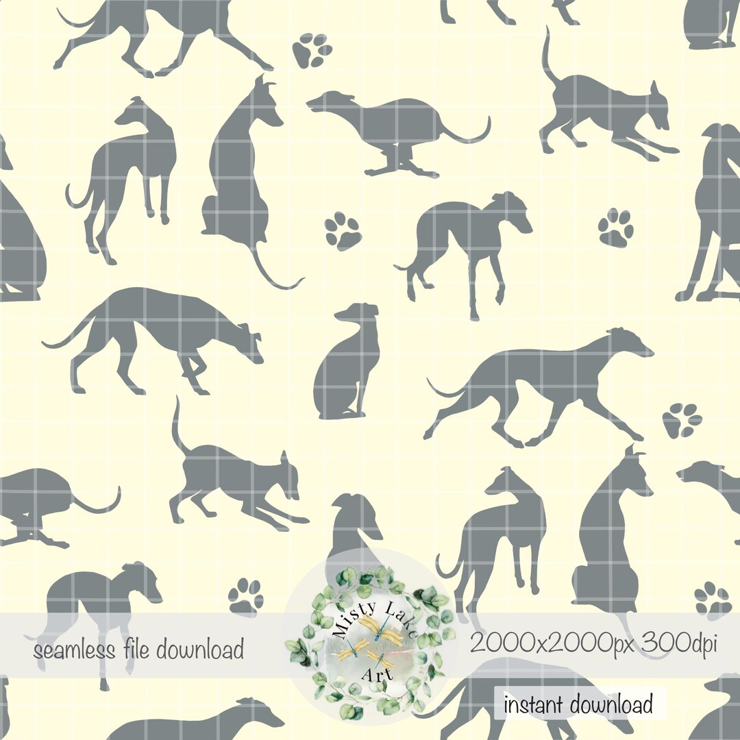 Greyhounds Silhouettes Pattern, Surface Design, Hand Drawn, PNG ...