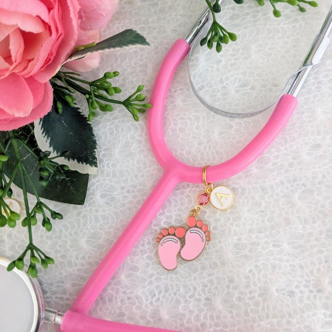 Stethoscope Charm Pink Baby Footprint Nursing Student Graduation Gift ...