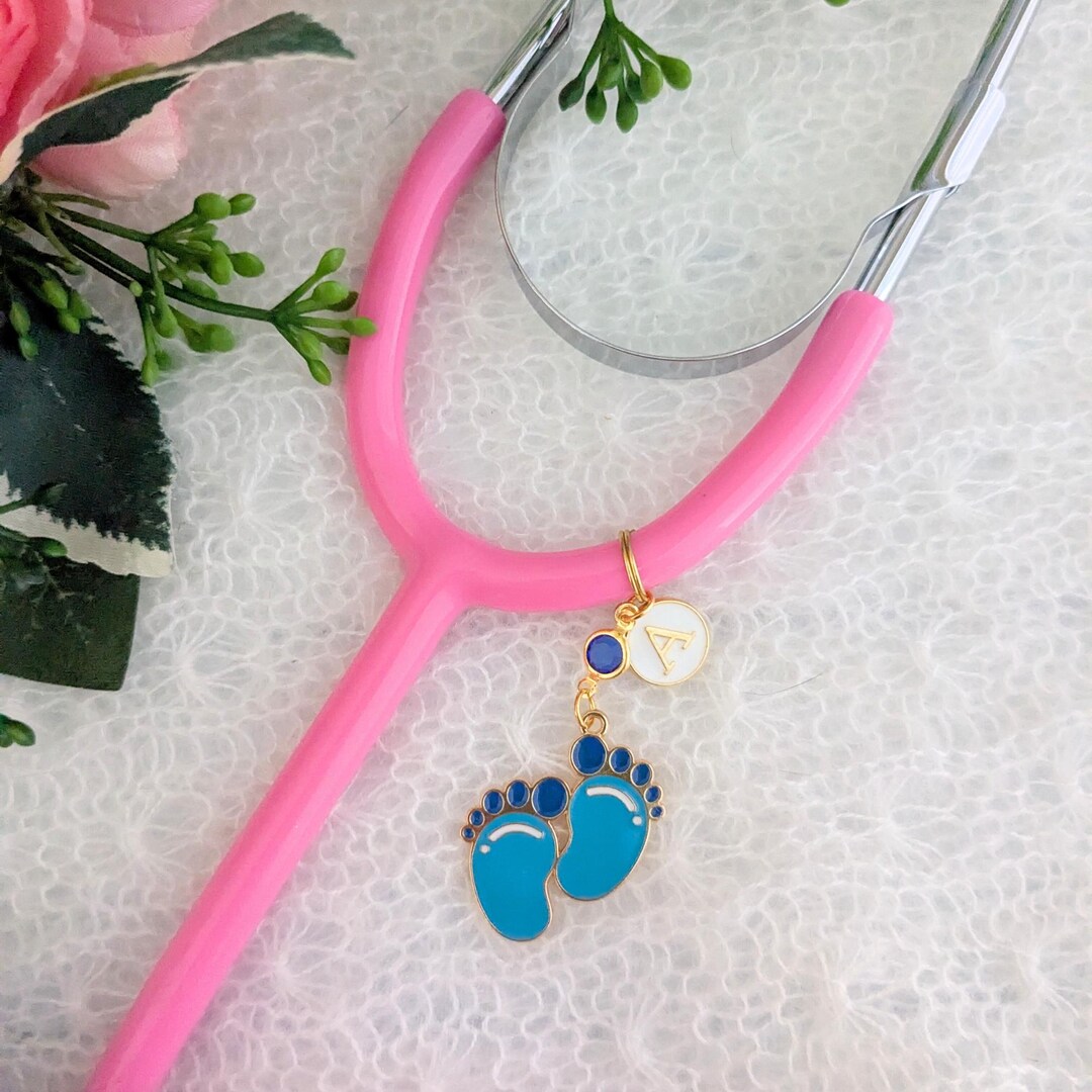 Stethoscope Charm Blue Baby Footprint Nursing Student Graduation Gift ...