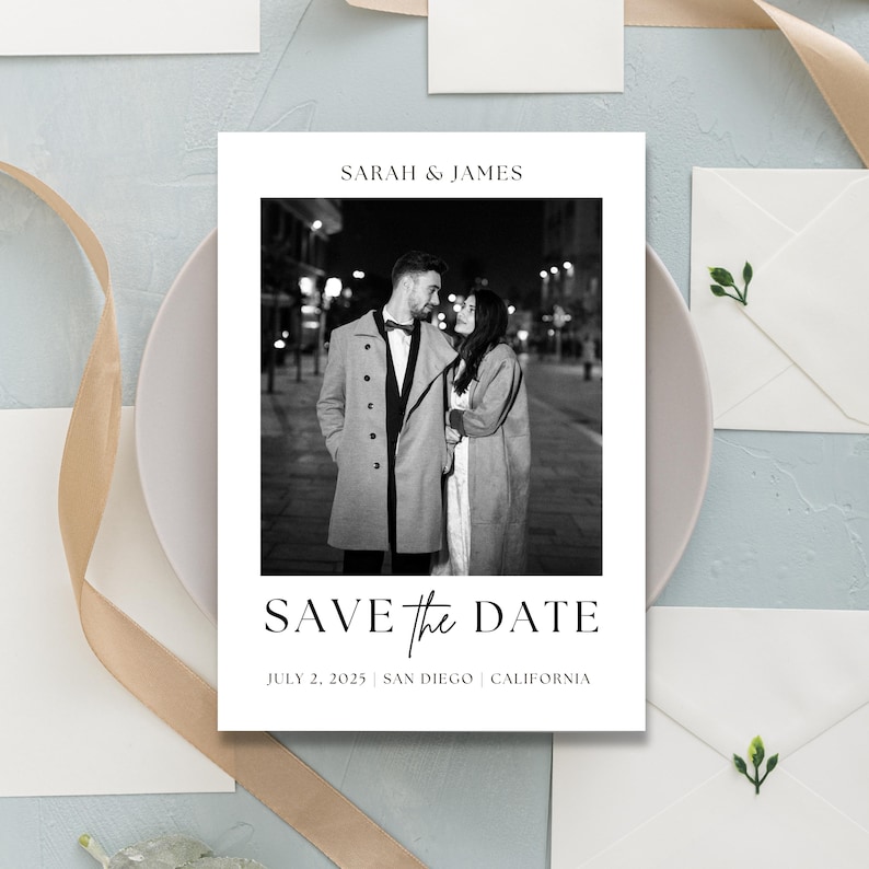 Simple Save the Date, Minimal Black and White Card Invite, Elegant Save ...
