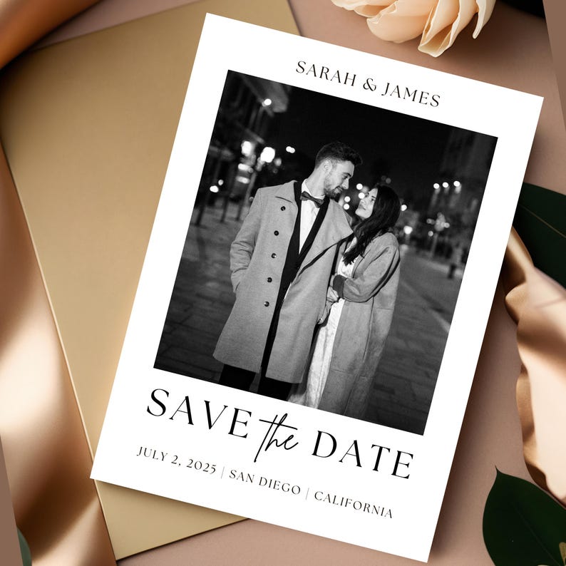 Simple Save the Date, Minimal Black and White Card Invite, Elegant Save ...