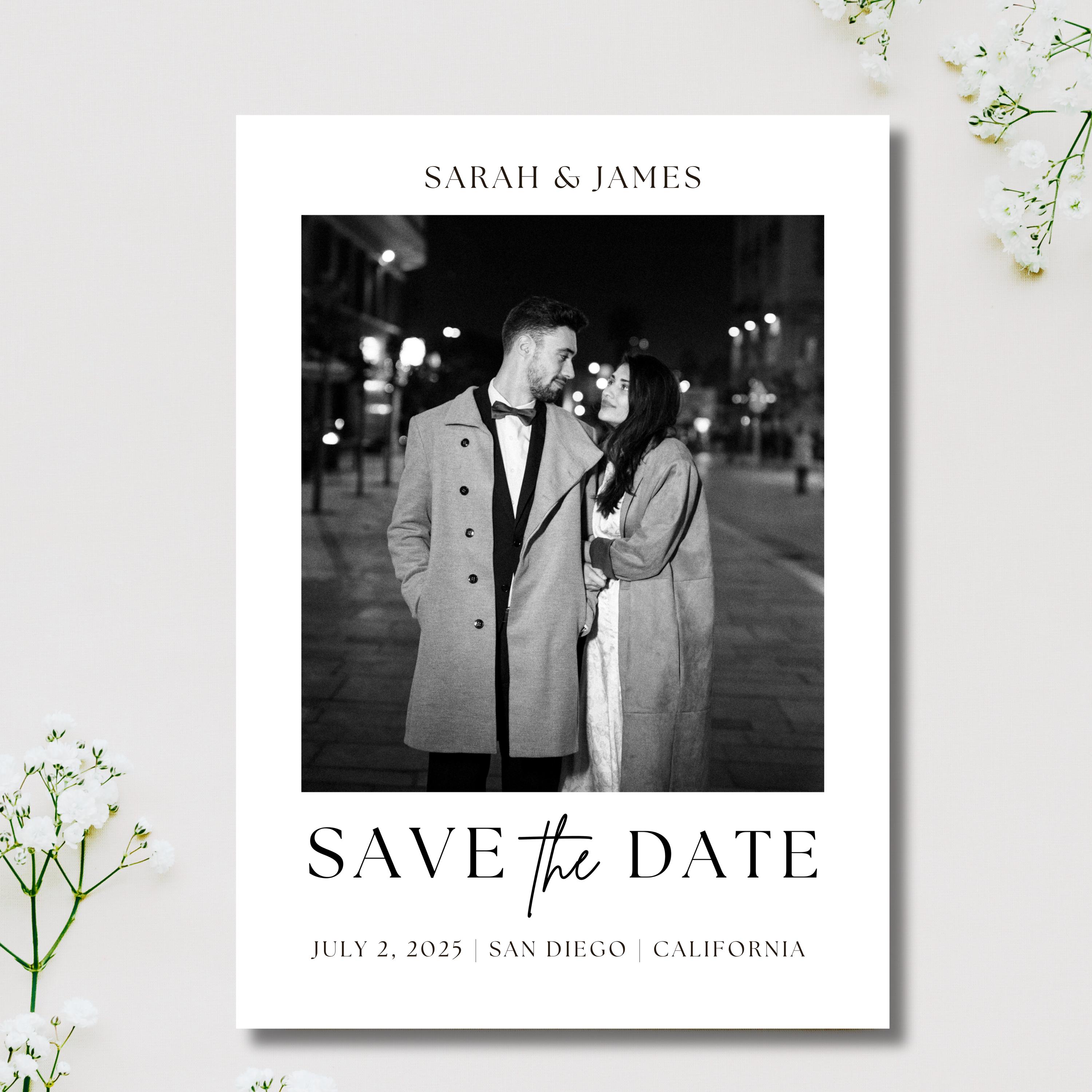 Simple Save the Date, Minimal Black and White Card Invite, Elegant Save ...