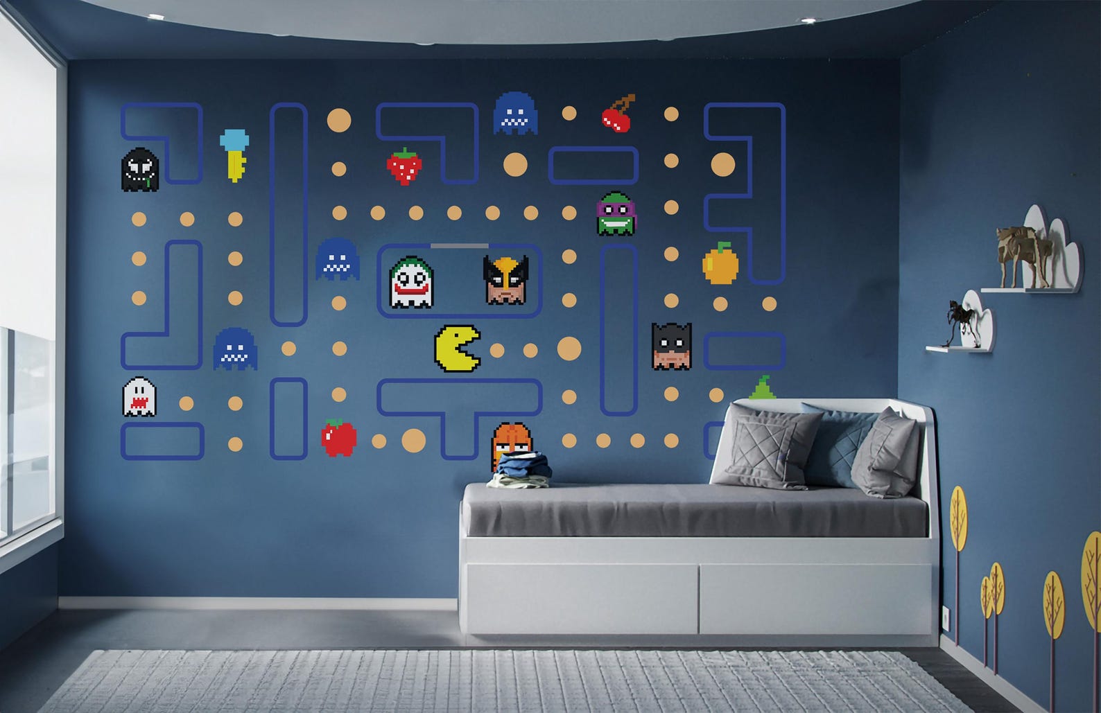 Pac-man Wall Decal Avengers Wall Sticker Maze Game Wall Art Arcades ...