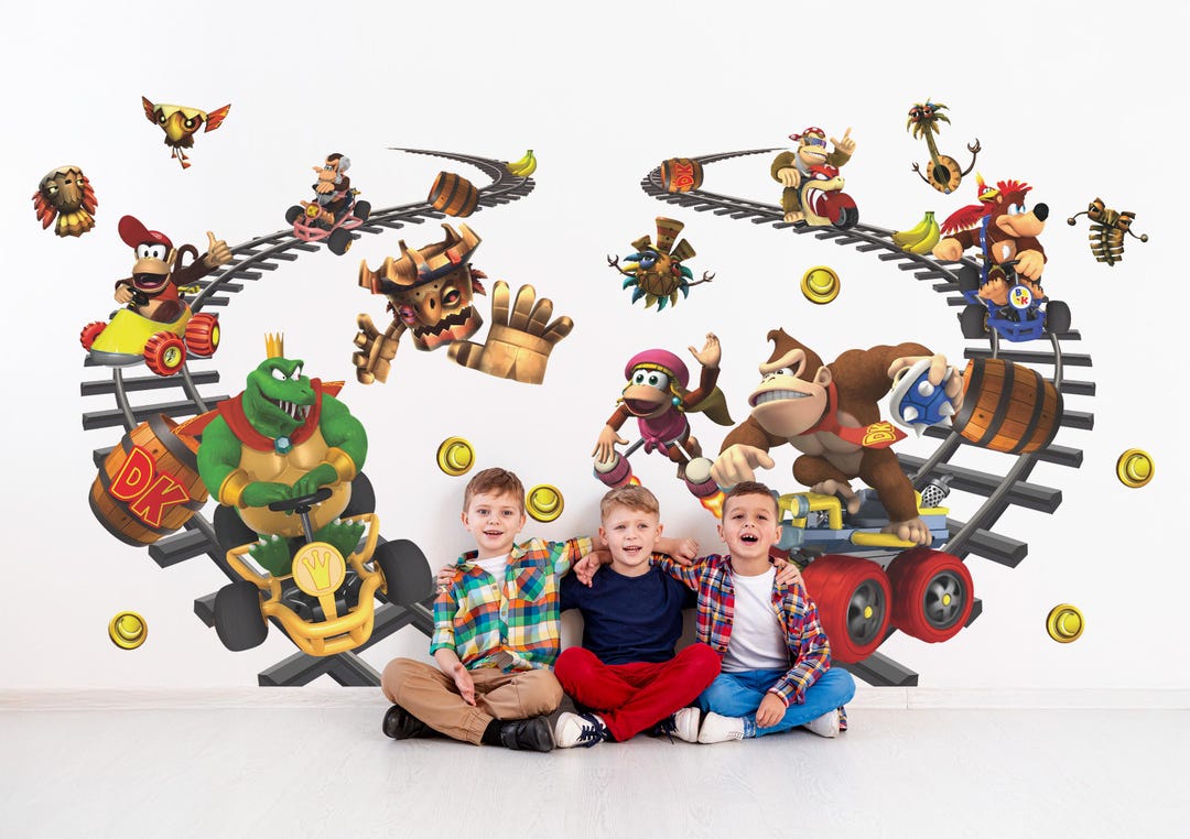 Donkey Kong Wall Decal Gorilla Wall Sticker Video Game Wall Mural Diddy ...