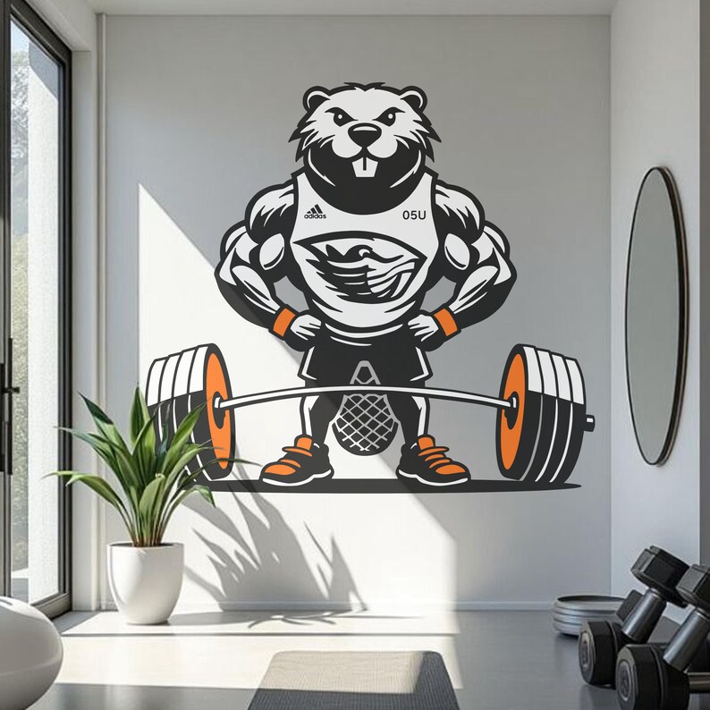 Gym Beaver Wall Decal Gym Lover Wall Sticker Gym Bear Wall Mural Gym ...