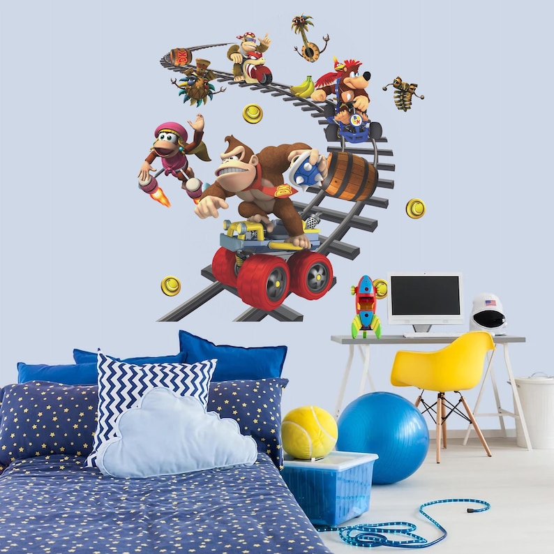 Donkey Kong Wall Decal Mario Wall Sticker Video Game Wall Mural Diddy ...