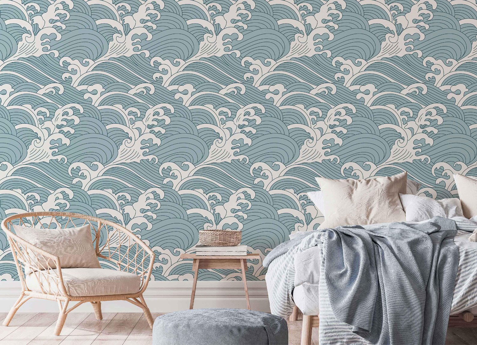 Blue Wave Wallpaper Teal Wave Wall Decal Pink Wave Wall Sticker Tsunami ...