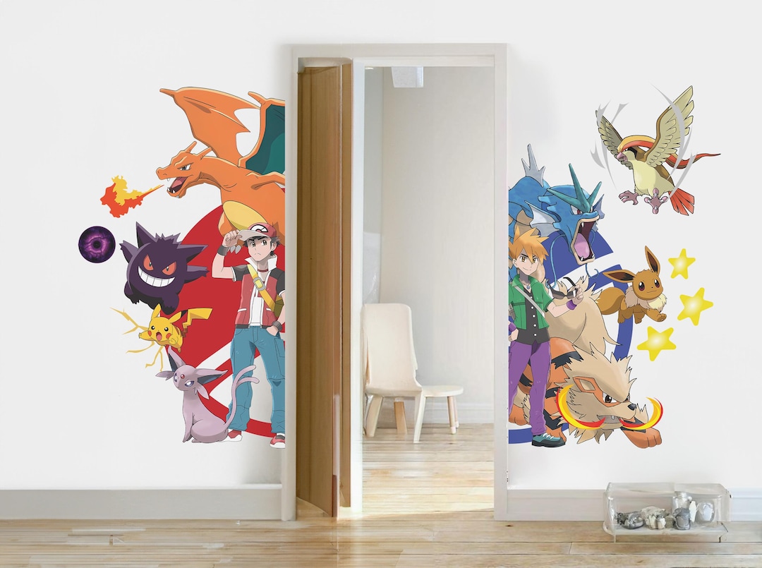 Door Frame Pokémon Wall Decal Ash Ketchum Wall Sticker Digimon Wall ...