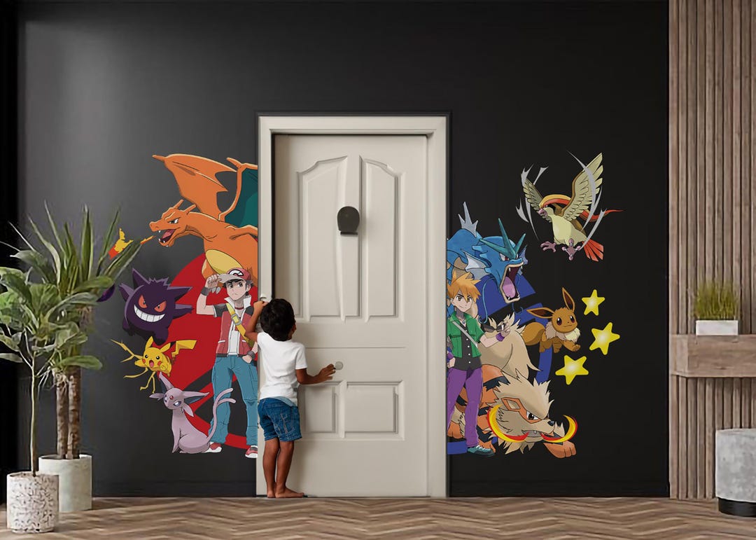 Door Frame Pokémon Wall Decal Ash Ketchum Wall Sticker Digimon Wall ...