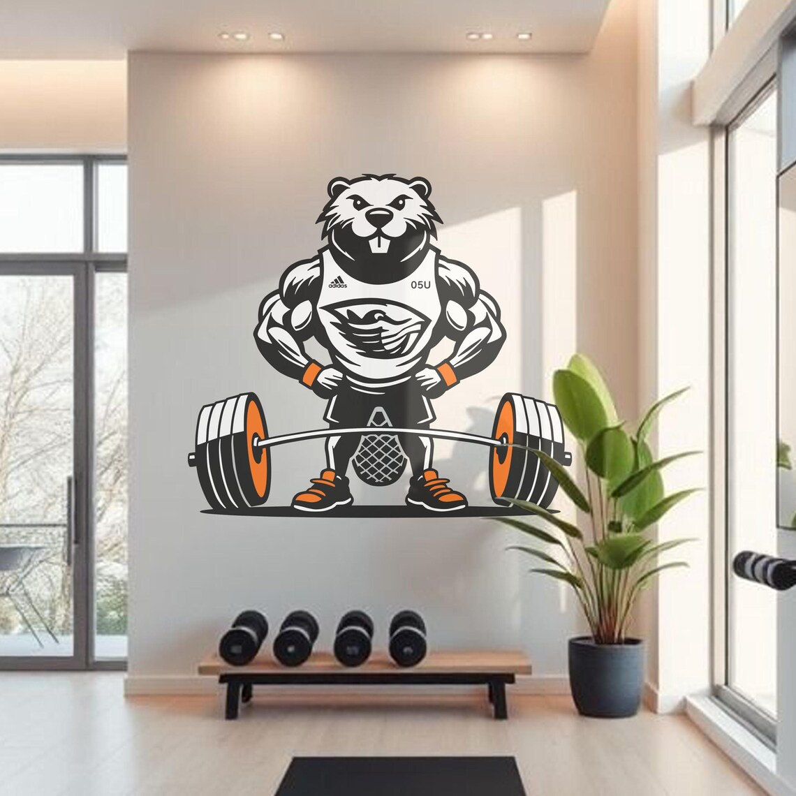 Gym Beaver Wall Decal Gym Lover Wall Sticker Gym Bear Wall Mural Gym ...