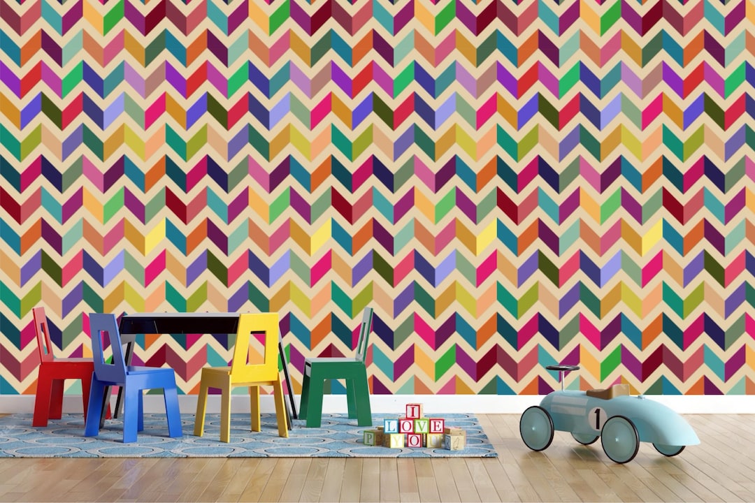 Colorful Zig Zag Wallpaper Wave Wall Decal Rainbow Zig Zag Seamless ...