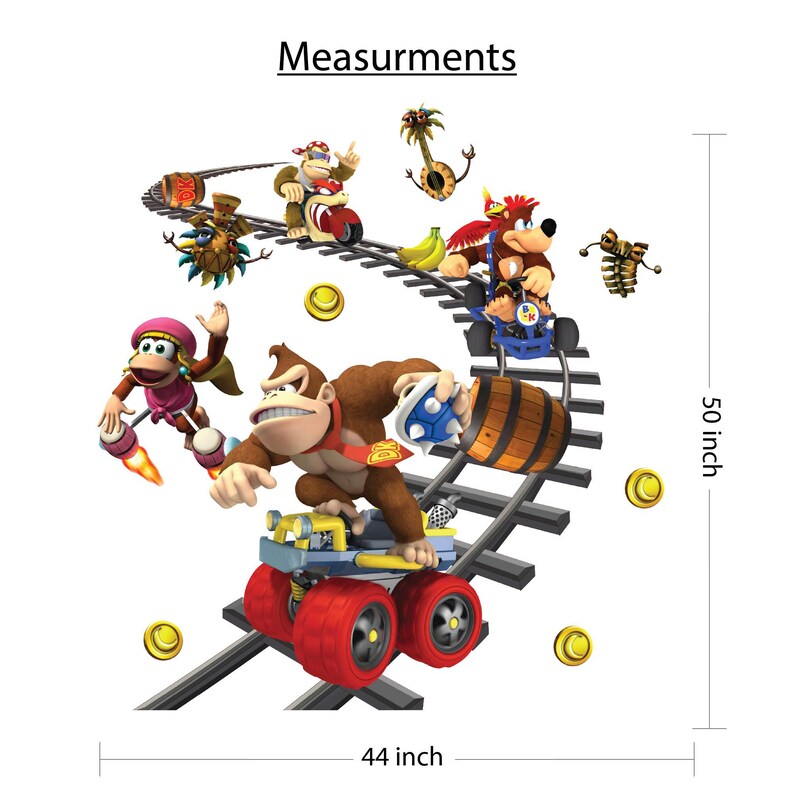 Donkey Kong Wall Decal Gorilla Wall Sticker Video Game Wall Mural Diddy ...