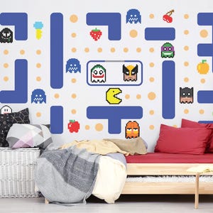 Pac-man Wall Decal Avengers Wall Sticker Maze Game Wall Art Arcades ...