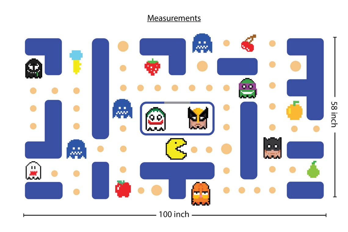 Pac-man Wall Decal Avengers Wall Sticker Maze Game Wall Art Arcades ...