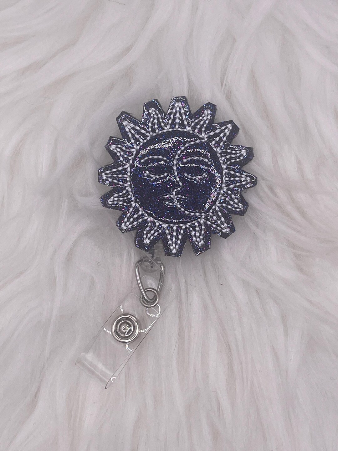 Embroidered Sun and Moon Badge Reel: Retractable ID Holder - Etsy