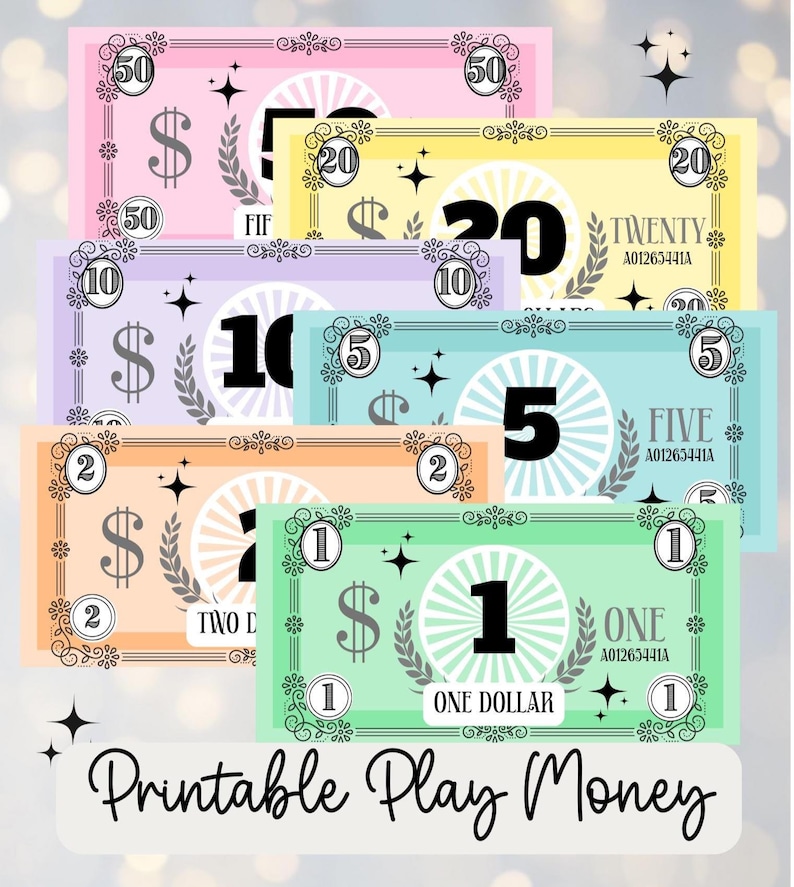 Dollar Printable Play Money for Kids Party Activity for Classroom ...